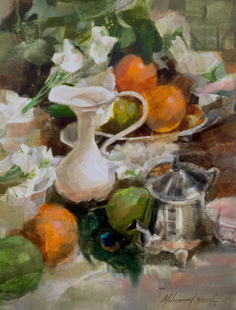 "Saaz O Rang": Black Still-life painting by Mohammad Yusuf | ArtZolo.com