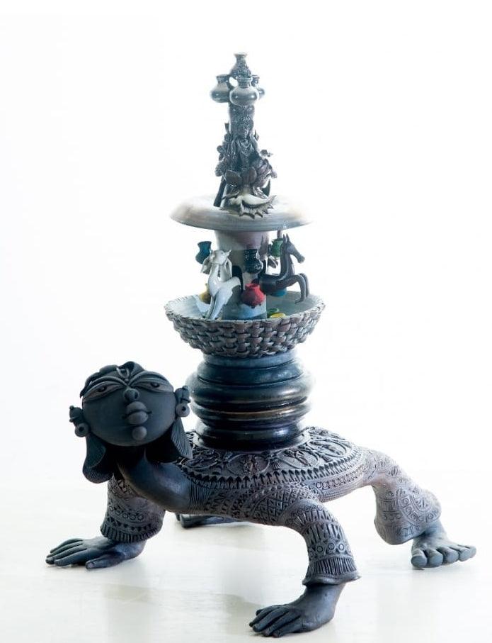 "Samudramanthan": Grey Sculpture (24x20x17) by Narottam Das | ArtZolo.com