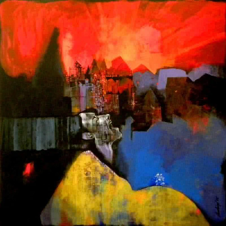 "Scream": Red Acrylic Painting (48x48) by Pradip Sengupta | ArtZolo.com