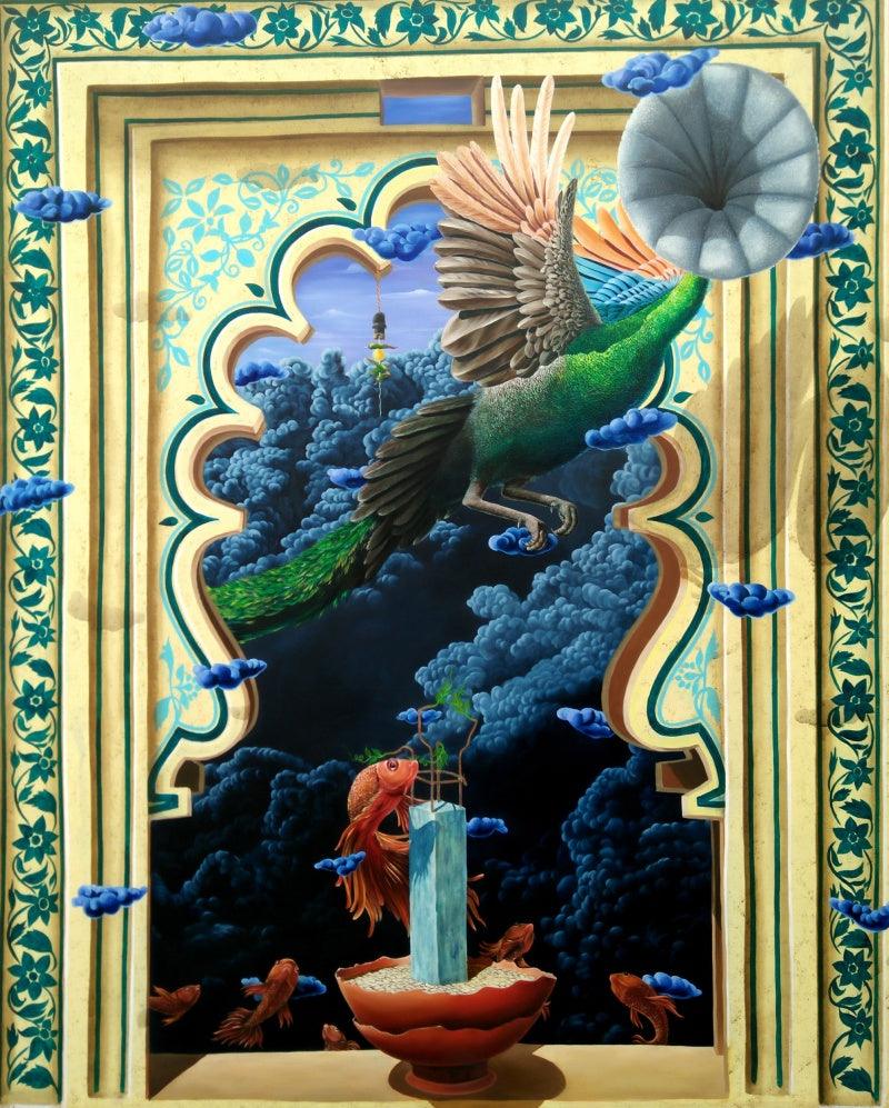 "Speaker 4": Green Acrylic Painting (48x60) by Sanjay Kumar | ArtZolo.com