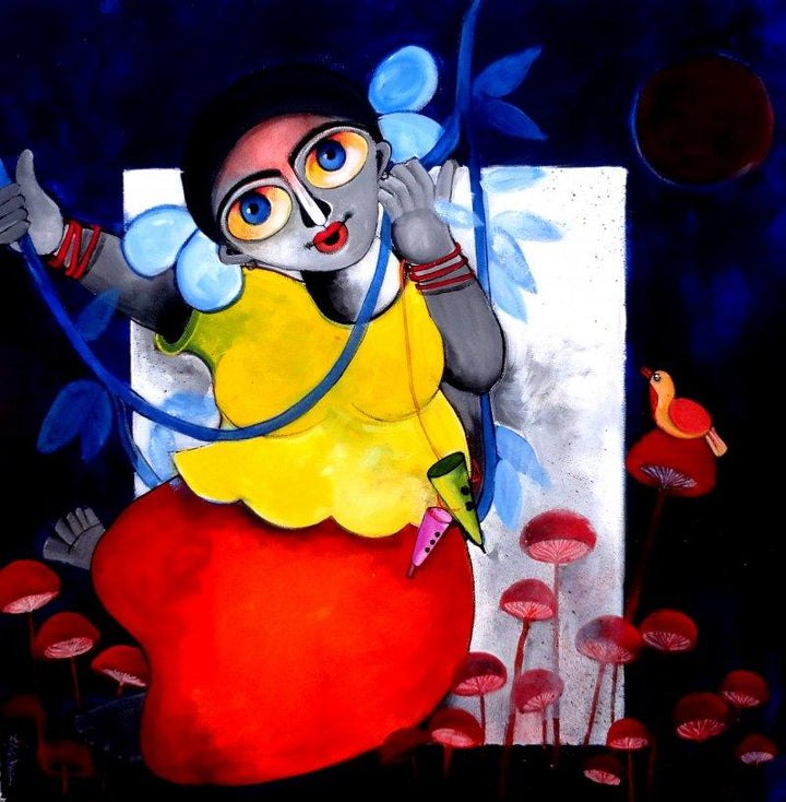 "Tangled": Yellow Acrylic Painting (24x24) by Sharmi Dey | ArtZolo.com