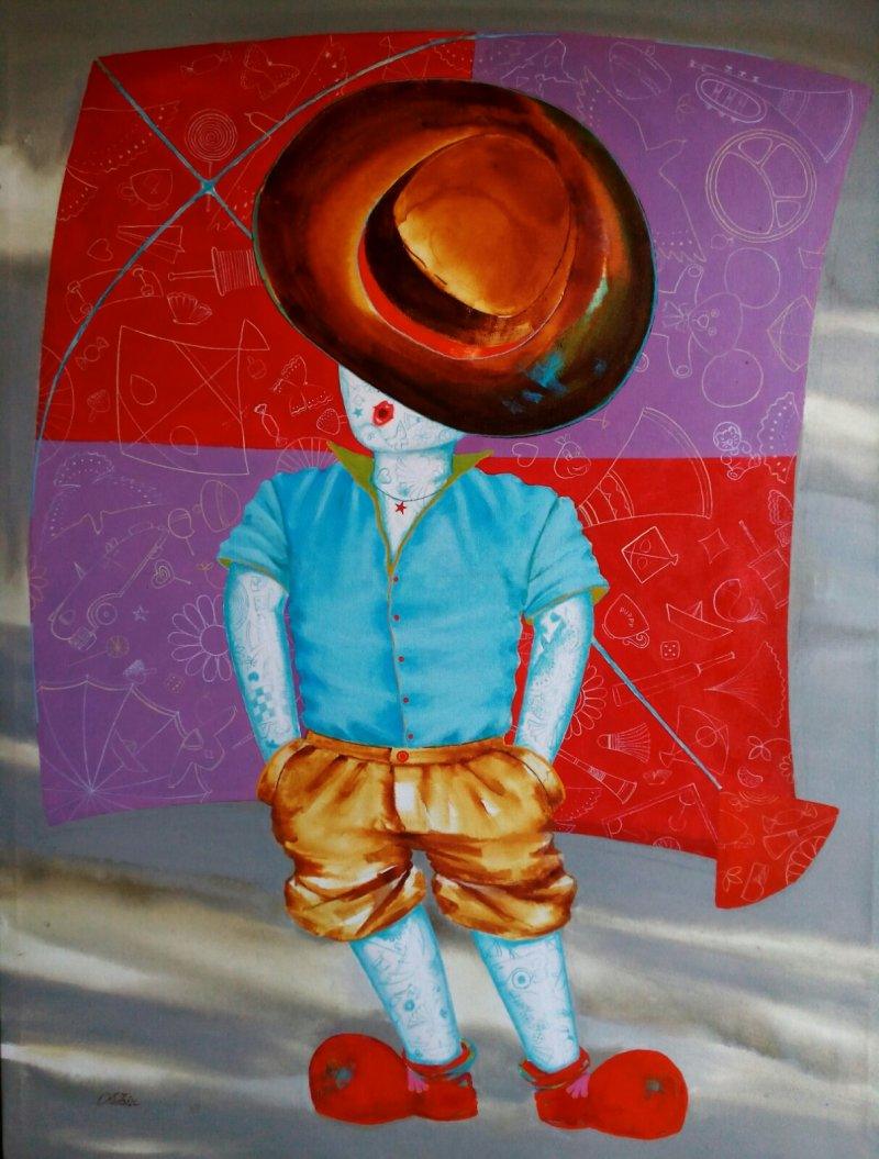 "The Aureole Of Childhood Ii": Red Acrylic Painting by Shiv Kumar Soni ...