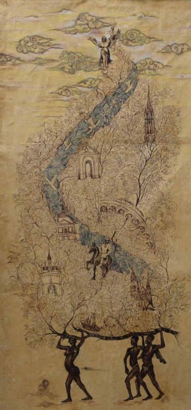 "The Forgotten River": Light Brown Watercolor Painting by Sunil Lohar ...