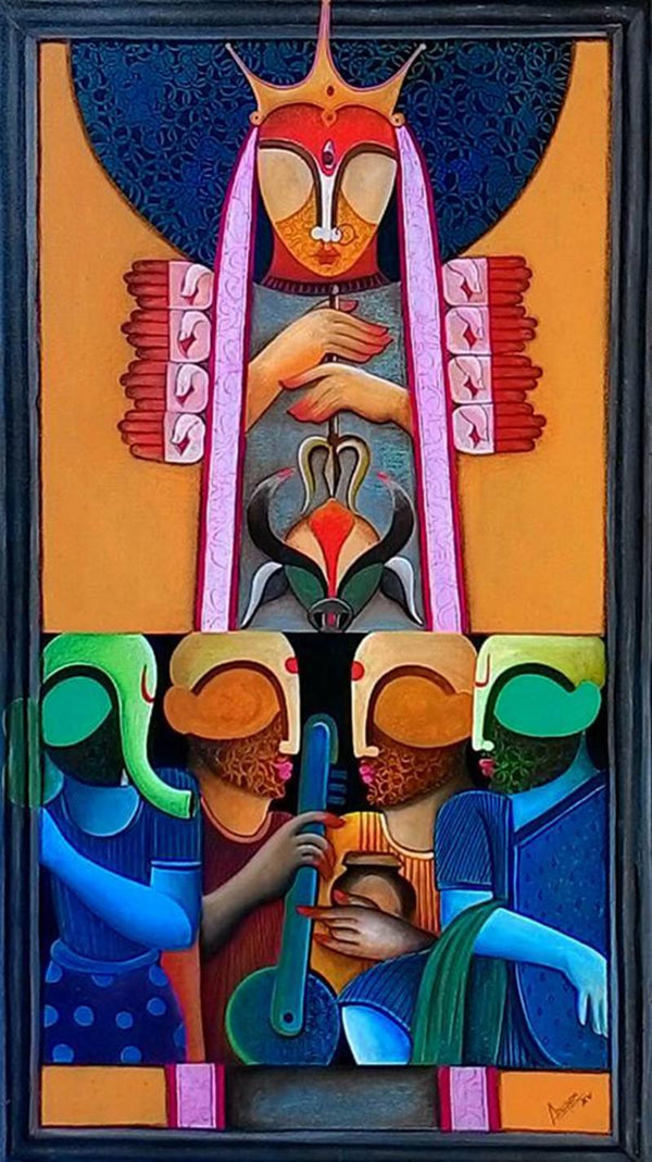 "The Invincible": Orange Acrylic Painting by Anupam Pal – ArtZolo.com