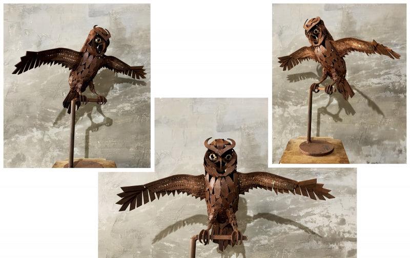 "The Night King Owl": Light Brown Sculpture by Vinit Barot – ArtZolo.com