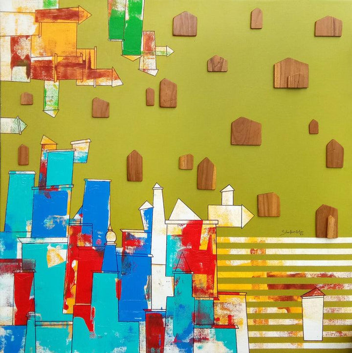 "The Village Beauty Of Nature 1": Green Mixed Media Painting by Shankar ...