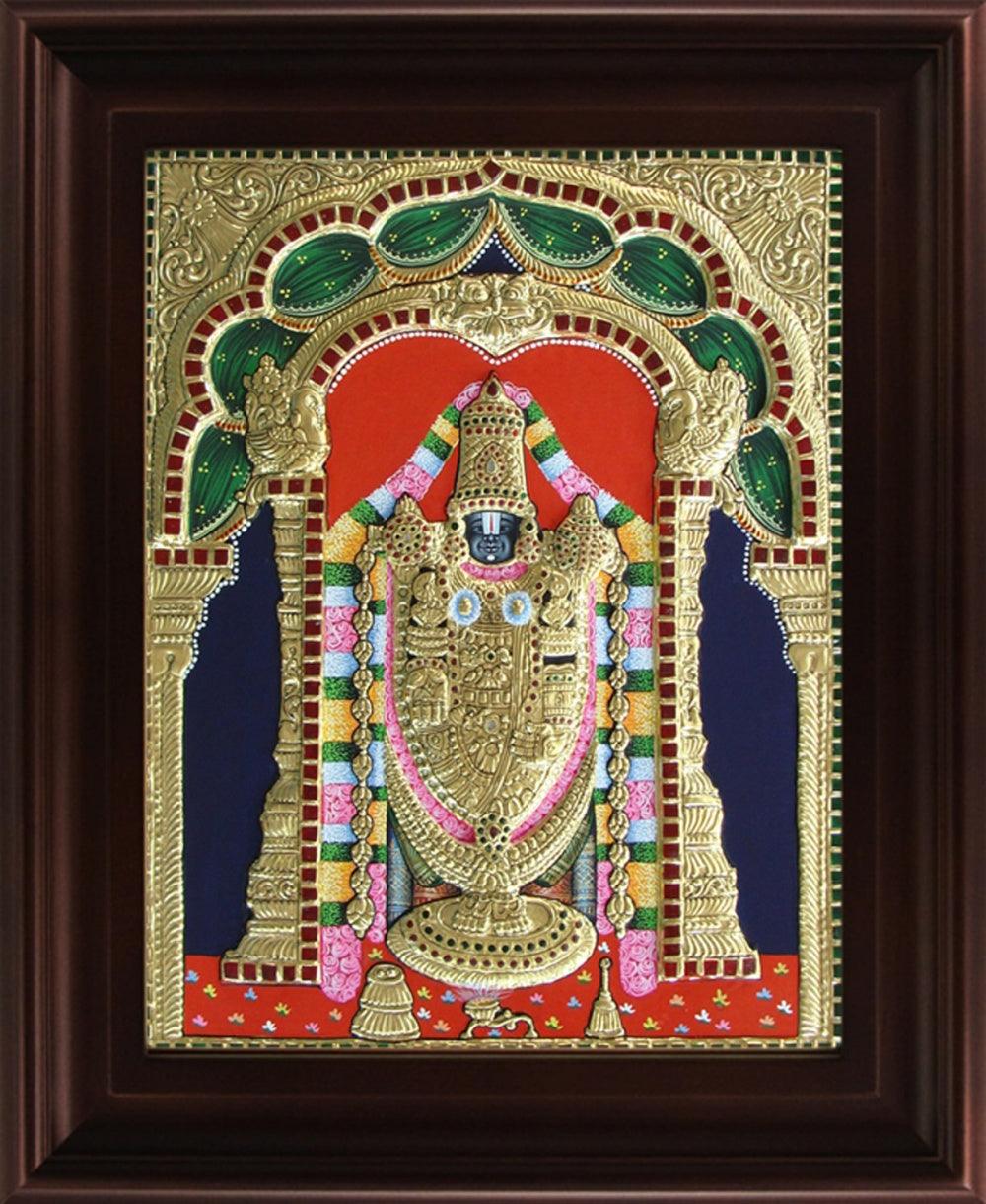 "Thirupathi Venkatachalapathi Tanjore": Red Tanjore Traditional_Art by ...