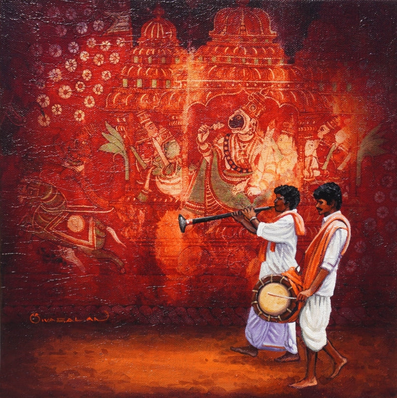"Untitled 1": Red Religious painting by Siva Balan | ArtZolo.com