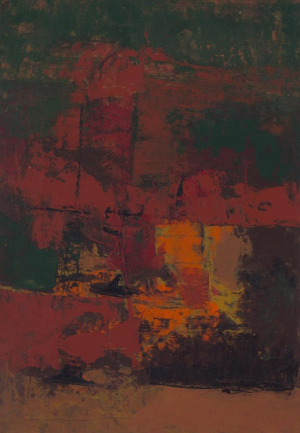 "Untitled 11": Orange-Red Abstract painting by Suchita Tarde – ArtZolo.com