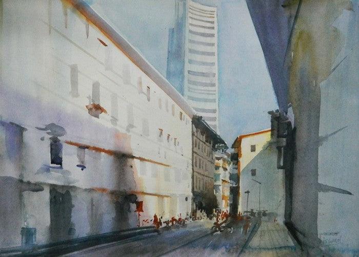 "White Building": White Watercolor Painting by Bijay Biswaal | ArtZolo.com
